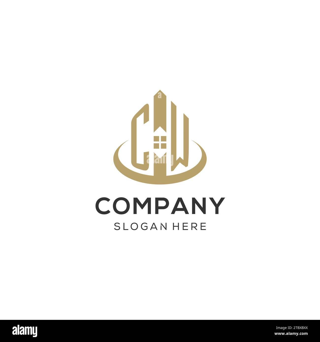 Initial CW logo with creative house icon, modern and professional real ...