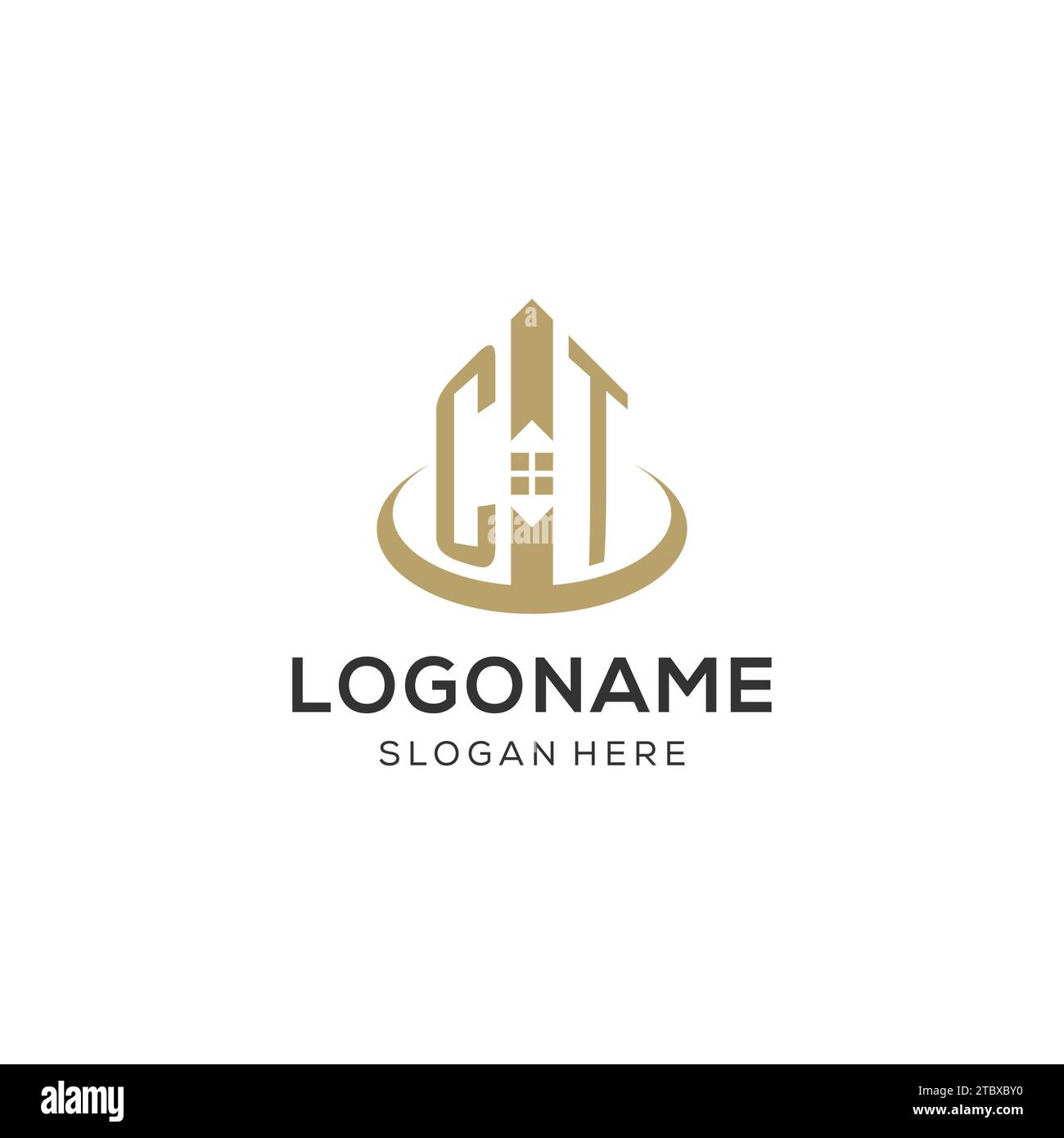 Initial CT logo with creative house icon, modern and professional real ...