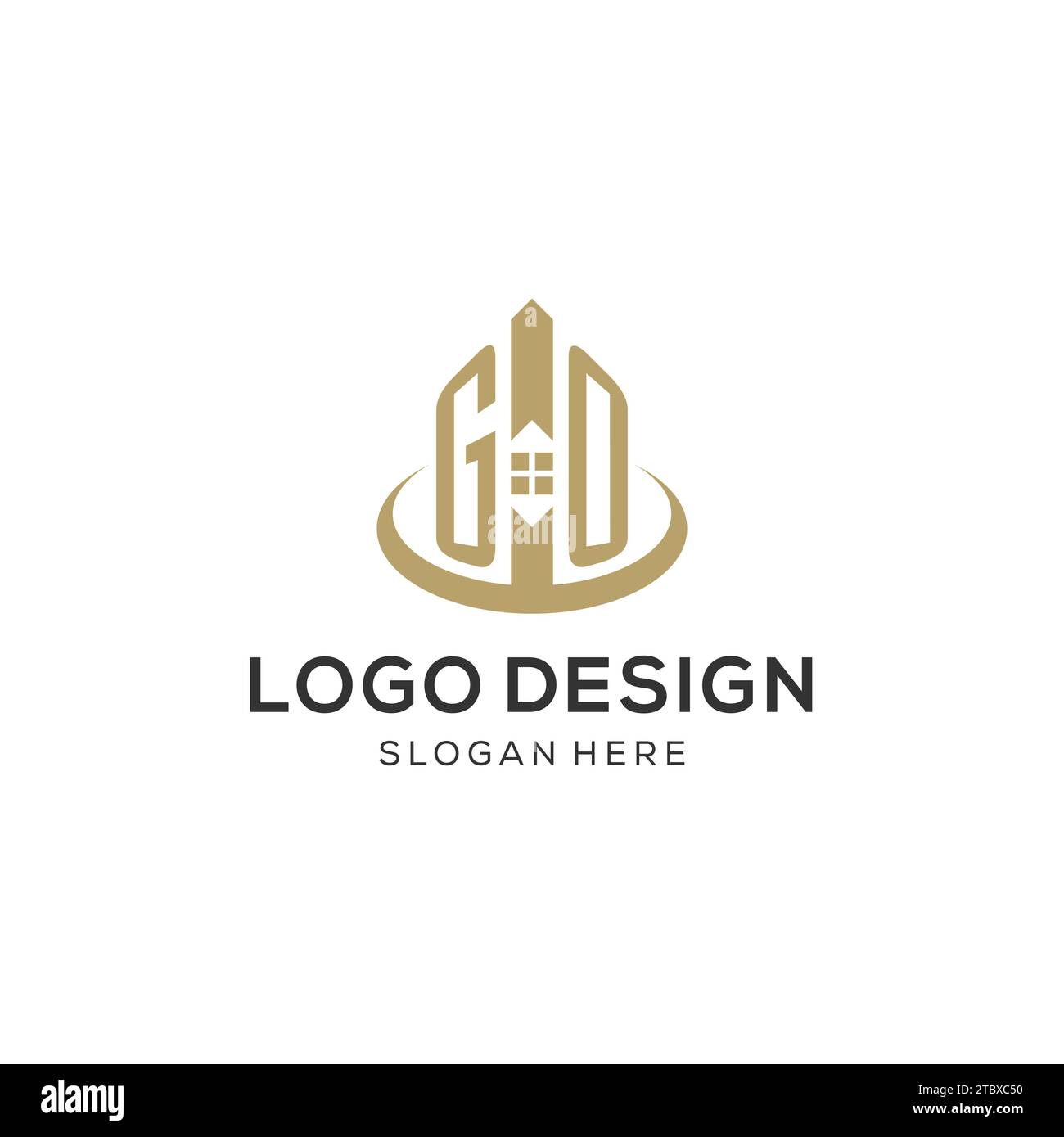 Initial GO logo with creative house icon, modern and professional real ...