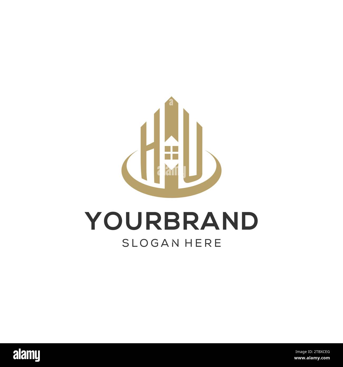 Initial HU logo with creative house icon, modern and professional real estate logo design vector ...