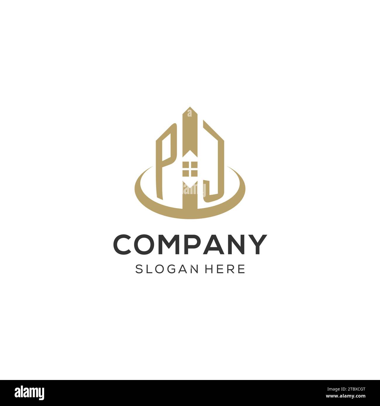 Initial PJ logo with creative house icon, modern and professional real ...