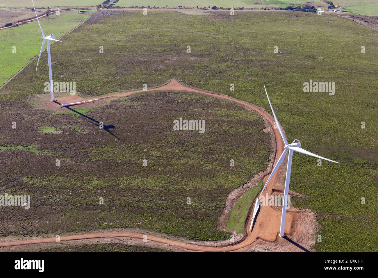 Aerial photograph of wind turbines in the Eastern Cape Province of ...
