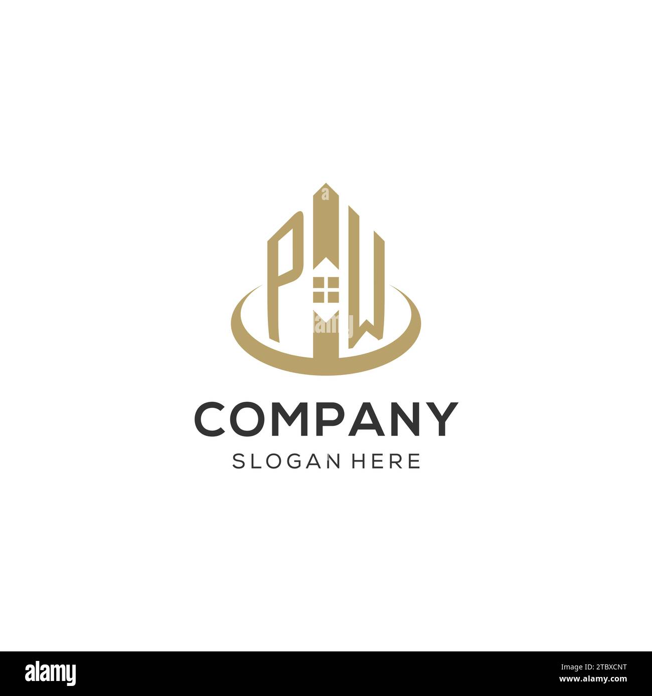 Initial PW logo with creative house icon, modern and professional real ...