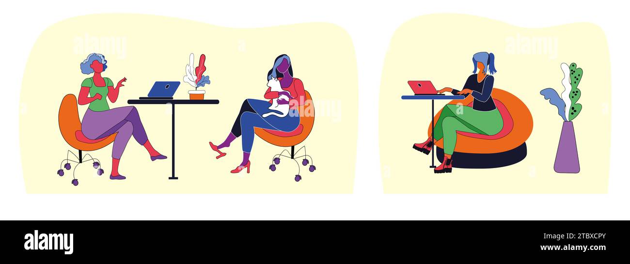The set is a comfortable workplace for office workers. Distant work ...
