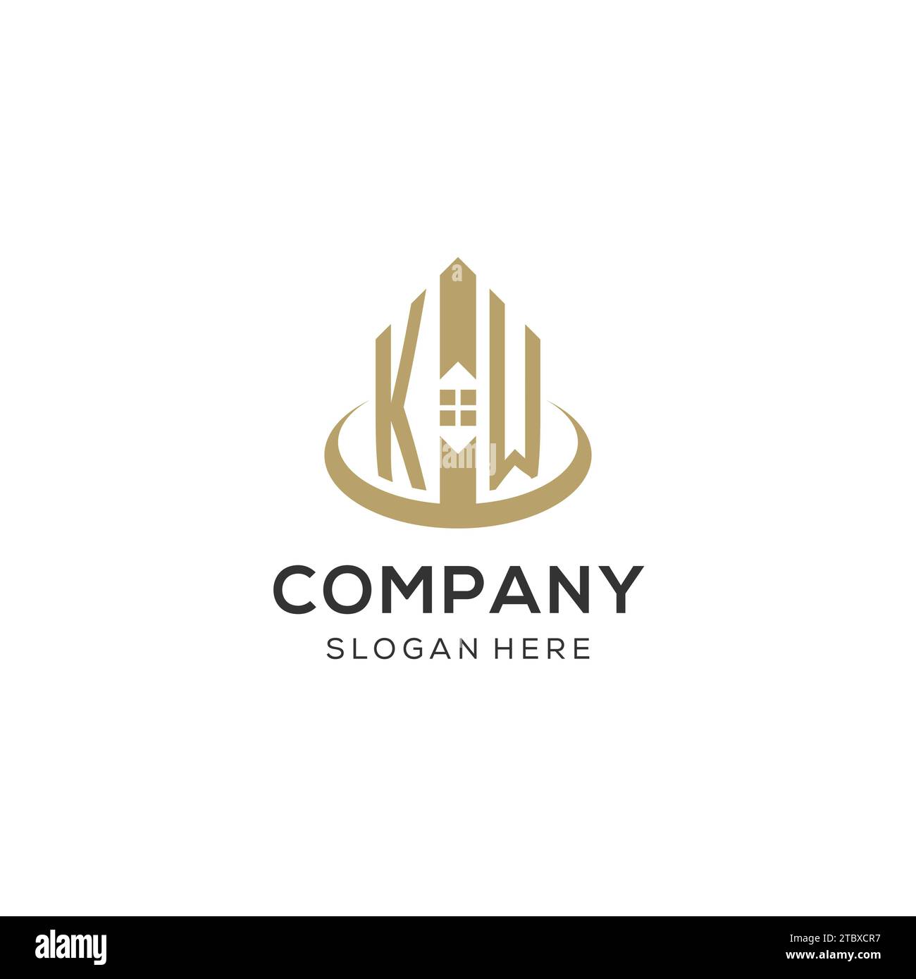 Initial KW logo with creative house icon, modern and professional real ...