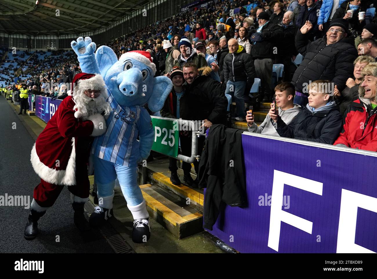Coventry City mascot, Sky Blue Sam with Santa, during the Sky Bet ...