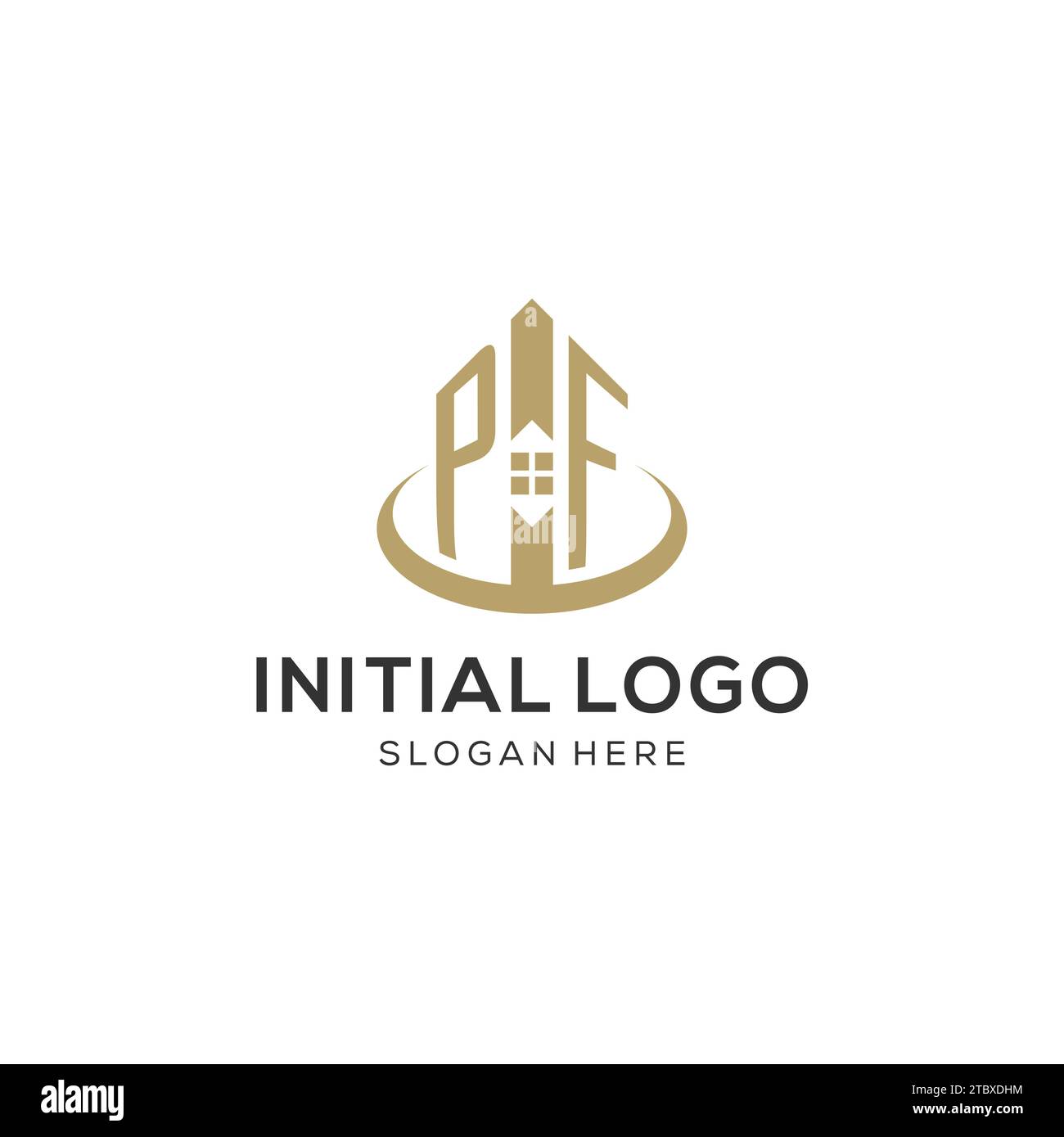 Initial PF logo with creative house icon, modern and professional real ...