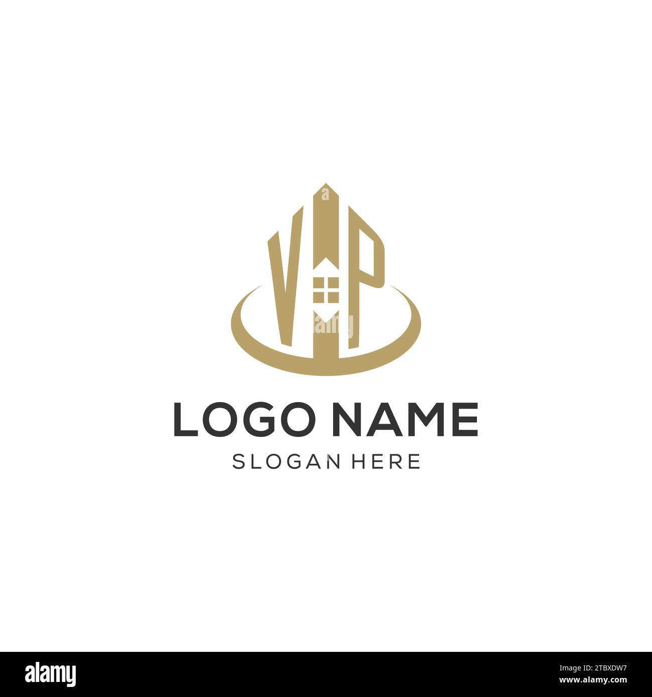 Initial VP logo with creative house icon, modern and professional real ...