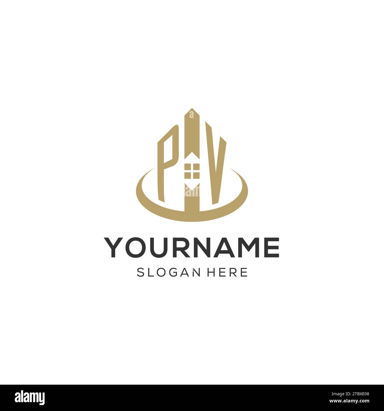 Initial PV logo with creative house icon, modern and professional real ...