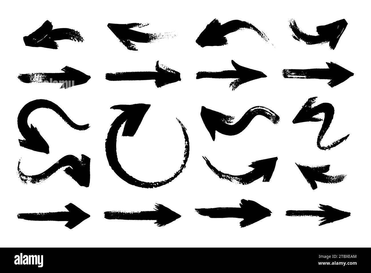 Brush stroke arrows. Rough paintbrush marks different shapes, messy ...