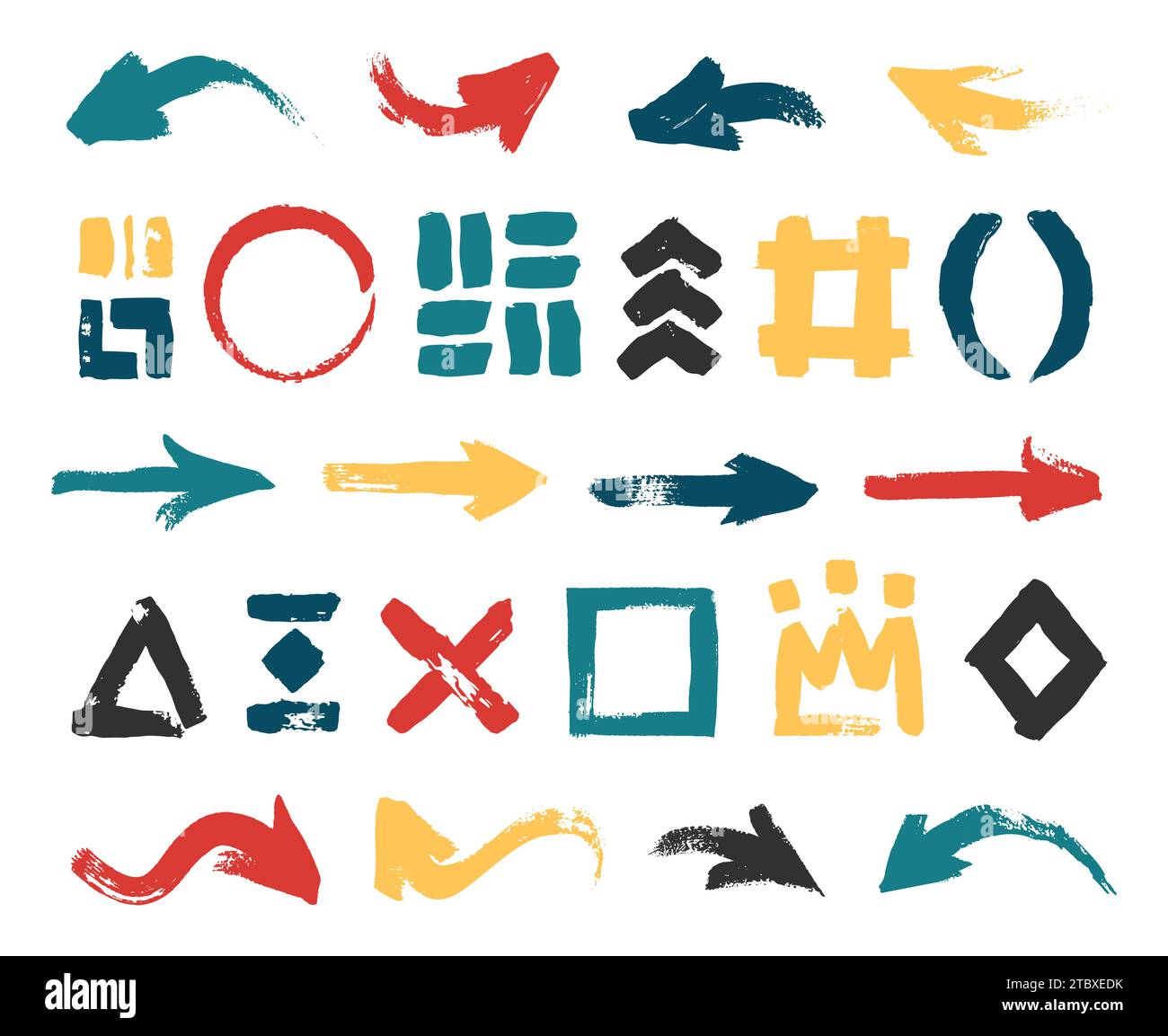 Colored grunge brush figures. Doodle simple geometric shapes with paint ...