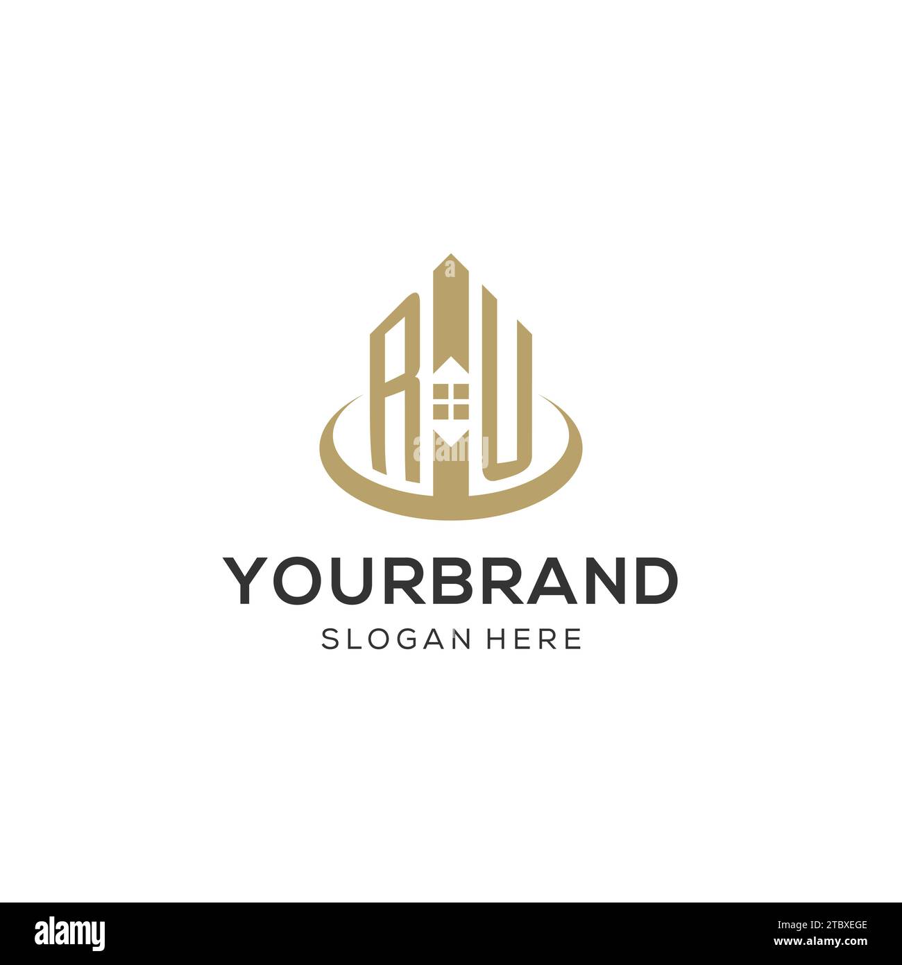 Initial RU logo with creative house icon, modern and professional real ...