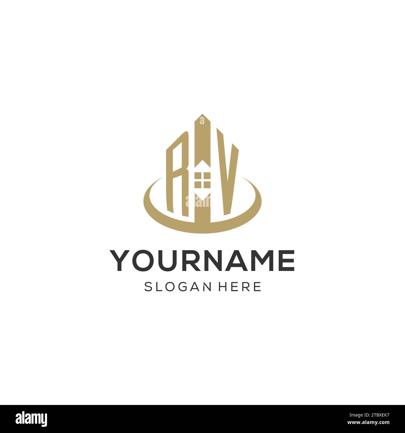 Initial RV logo with creative house icon, modern and professional real ...