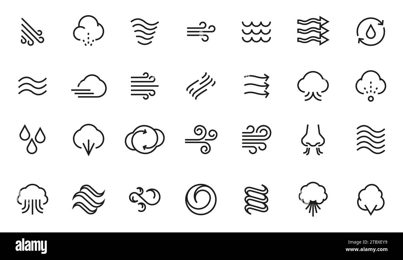 Wind icons. Thin tornado stream line blizzard hurricane zephyr wind ...