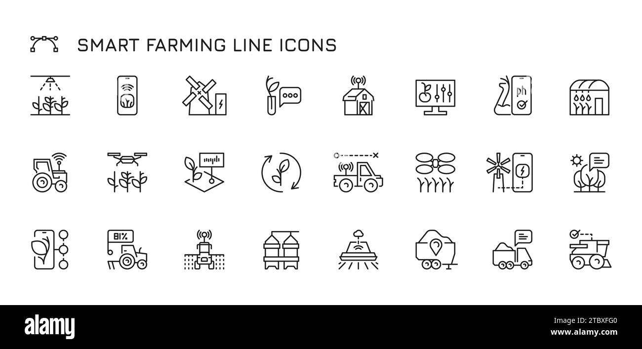 Smart farming line icons. Agriculture technology and organic ...