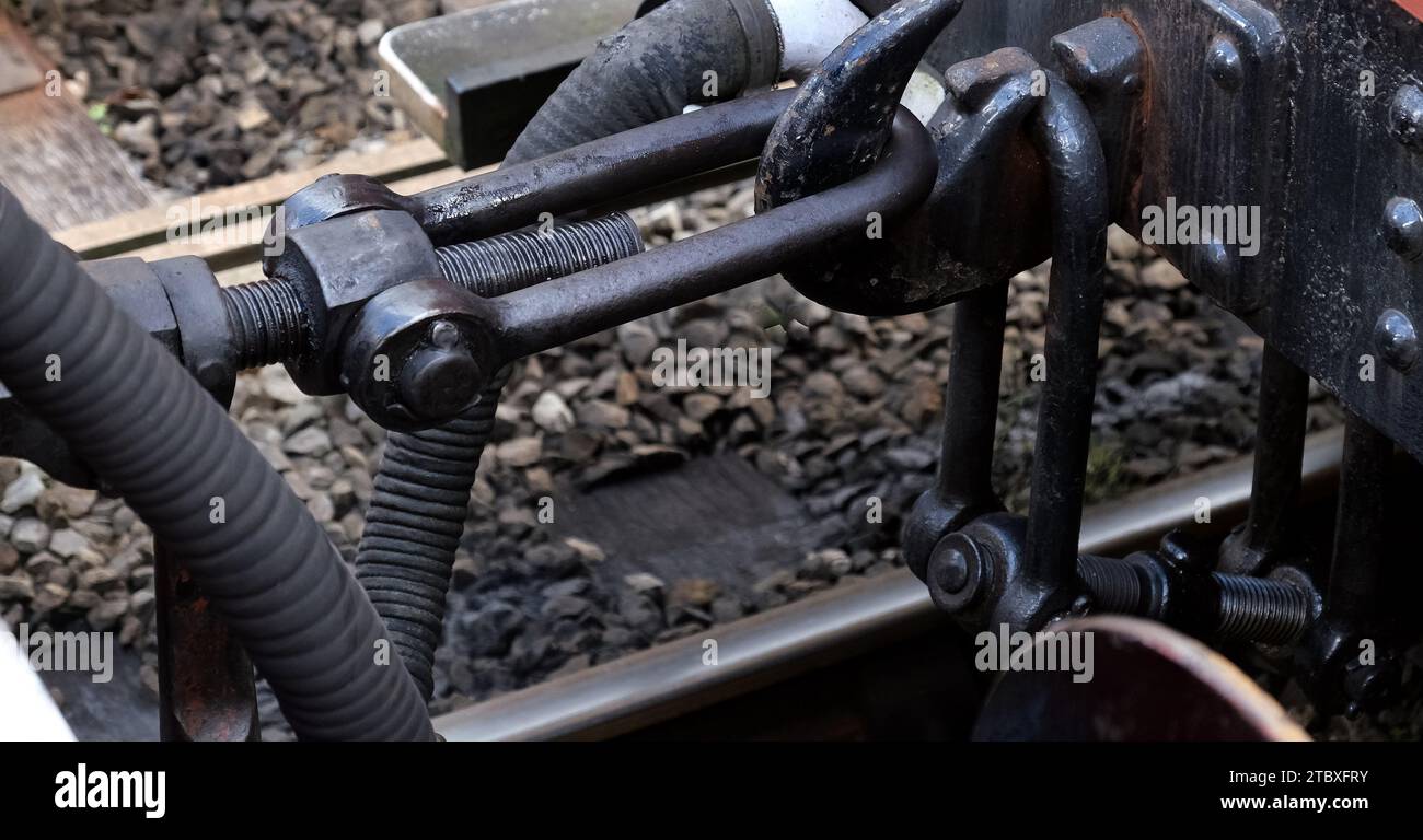 Steel forged coupling gear on vintage rail carriages Stock Photo - Alamy