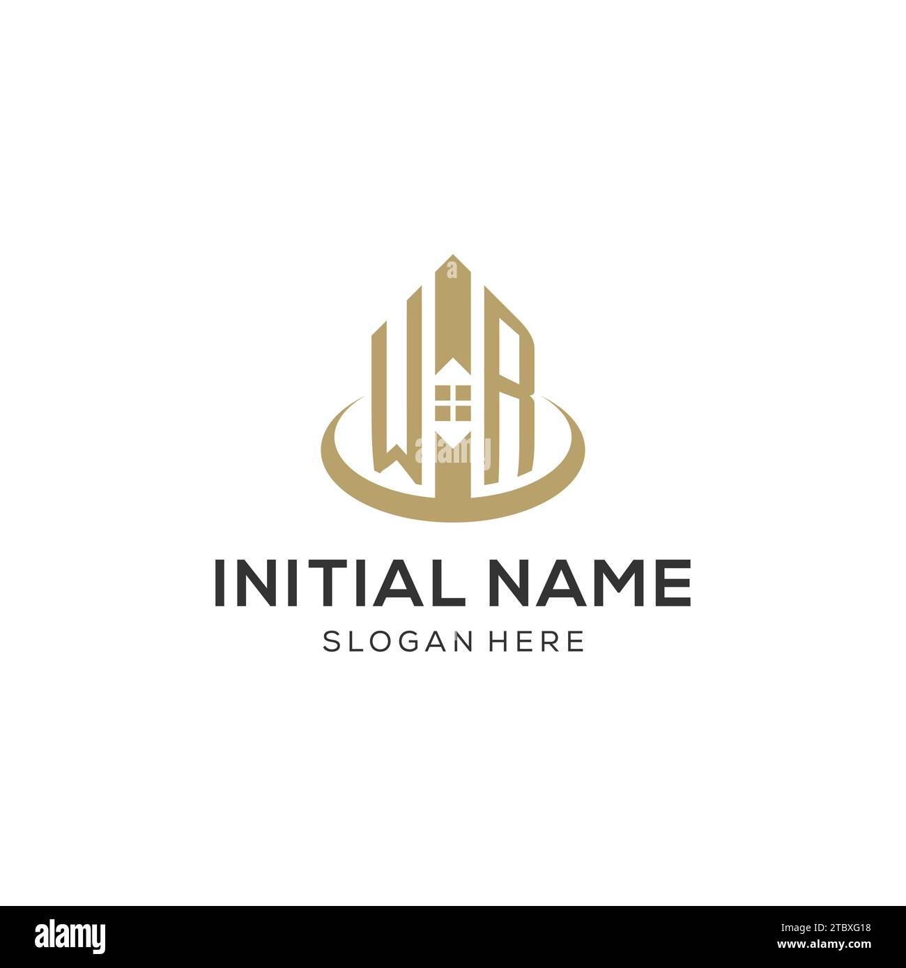 Initial WR logo with creative house icon, modern and professional real ...