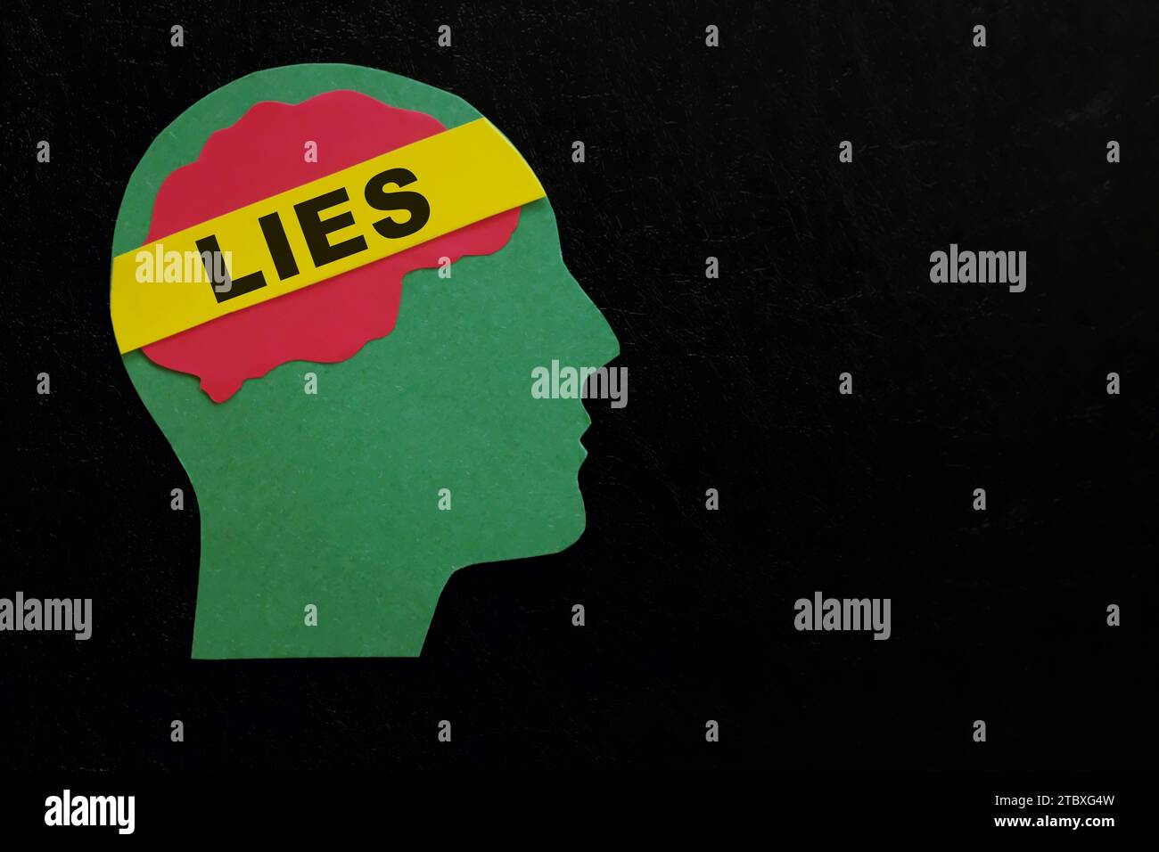 Human head profile with word lies in dark black background. Liar ...