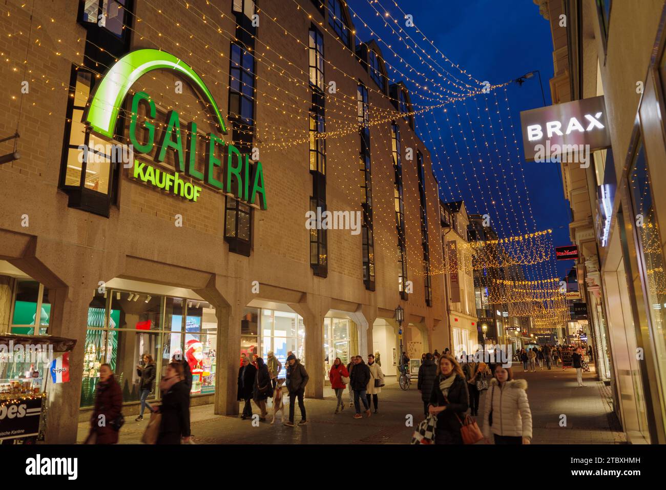 Bonn, Germany - Dec 6, 2023: Illuminated Galeria Kaufhof sign, a german ...