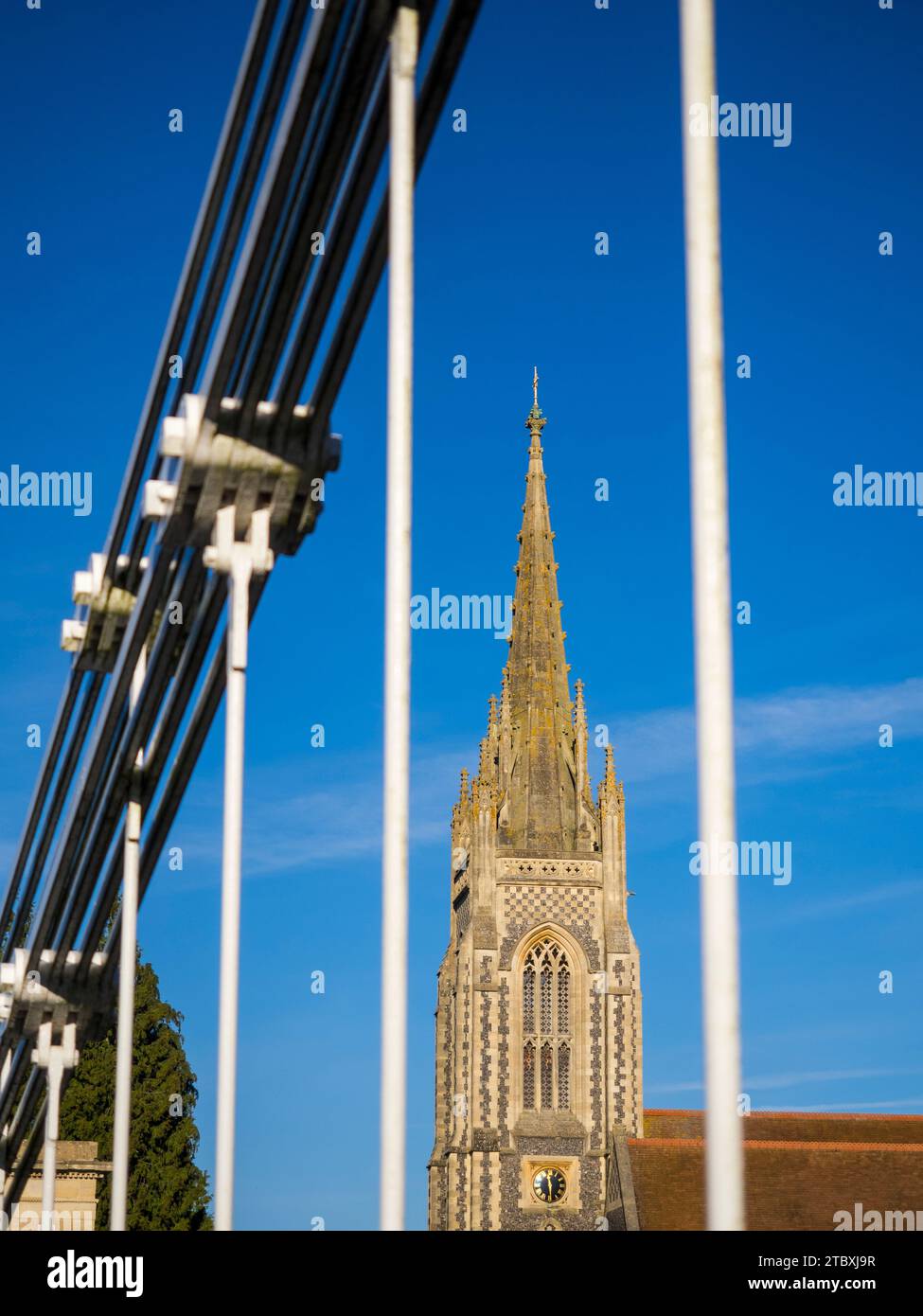 Marlow Suspension Bridge, With the Spire of All Saints Church, River ...