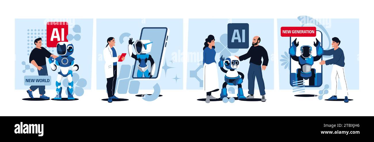 Cartoon ai concept. Artificial intelligence chatbot web application ...
