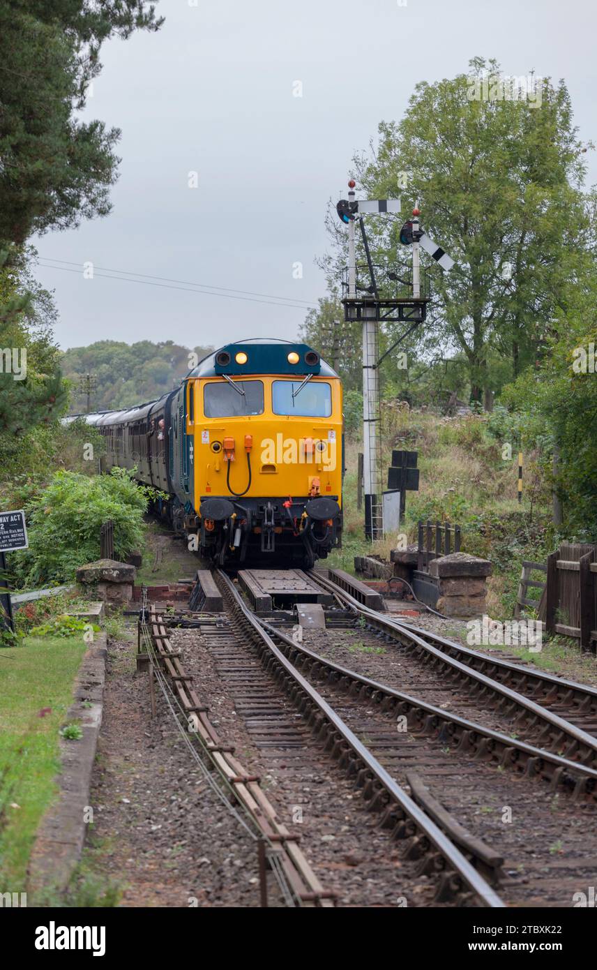 British Rail Blue preserved class 50 locomotive 50035 Ark Royal passing ...