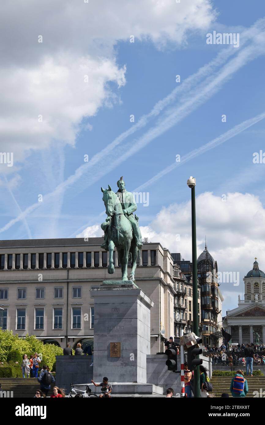Majestic copper statue of Belgian King Albert I at the Mont Des Arts in ...