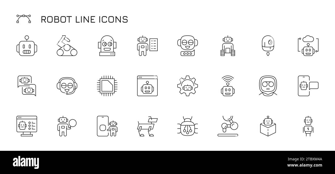 Robot line icons. Outline AI chatbot and mechanical characters related ...