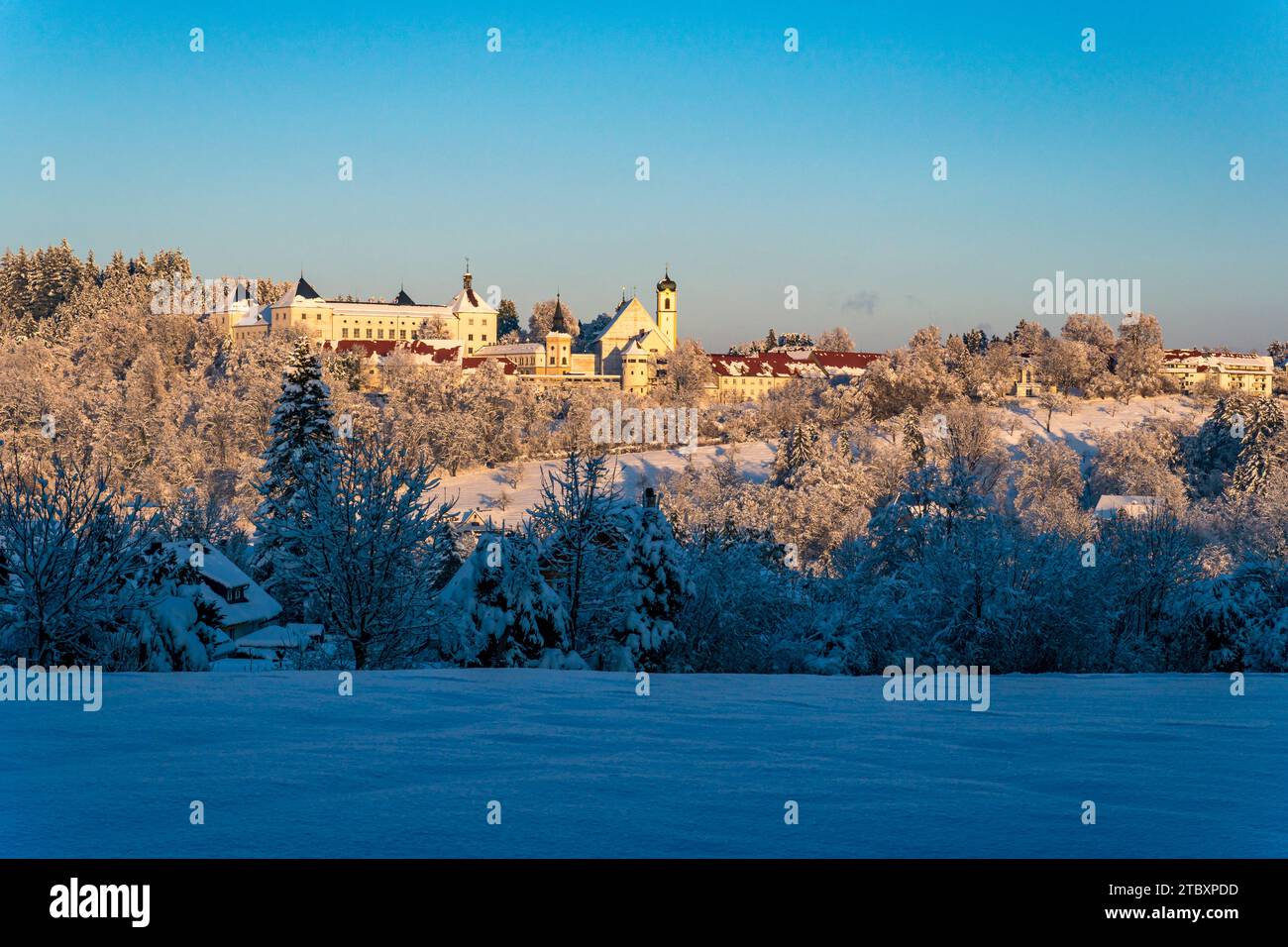 Snowy and beautiful winter landscape in Wolfegg in Upper Swabia. View ...