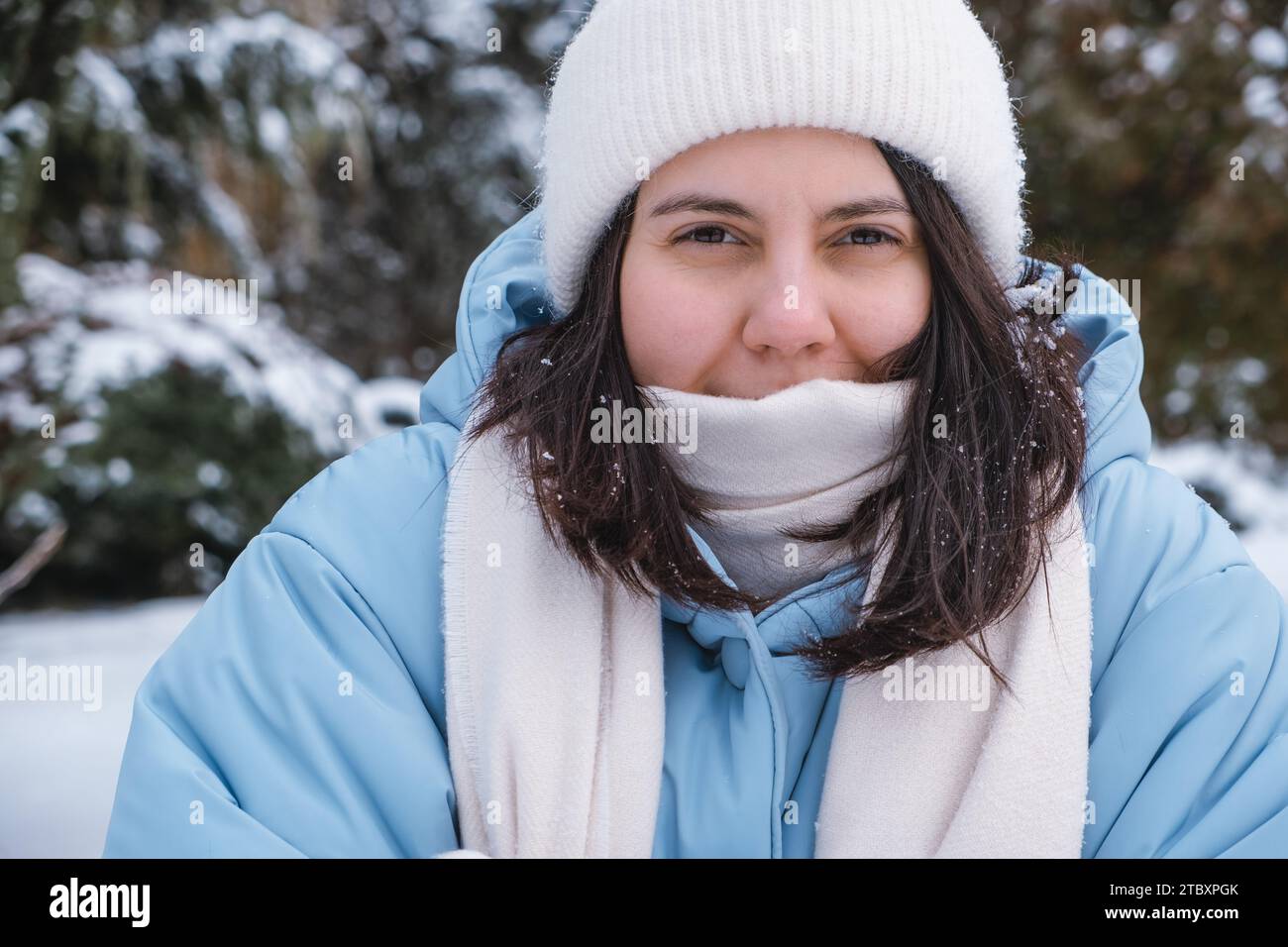portrait of the woman get frozen outdoors at cold winter day Stock ...
