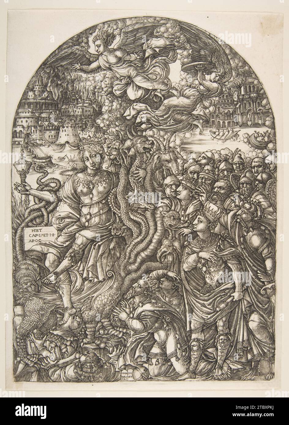 The Babylon Harlot seated on the Seven-Headed Beast, from the ...