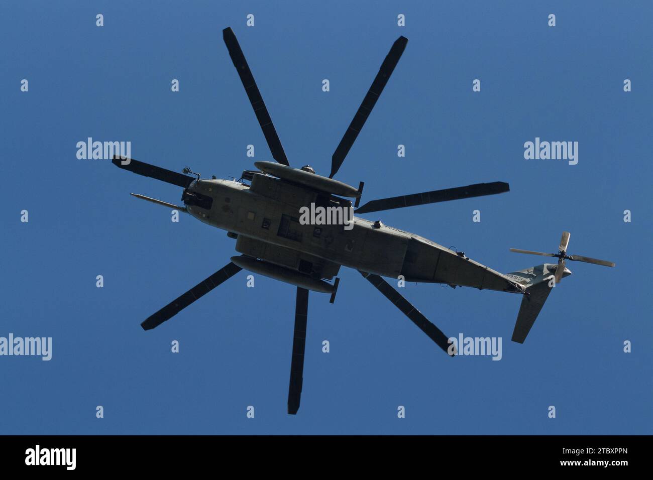 The underside of a Sikorsky CH53E Super Stallion Helicopter with the ...