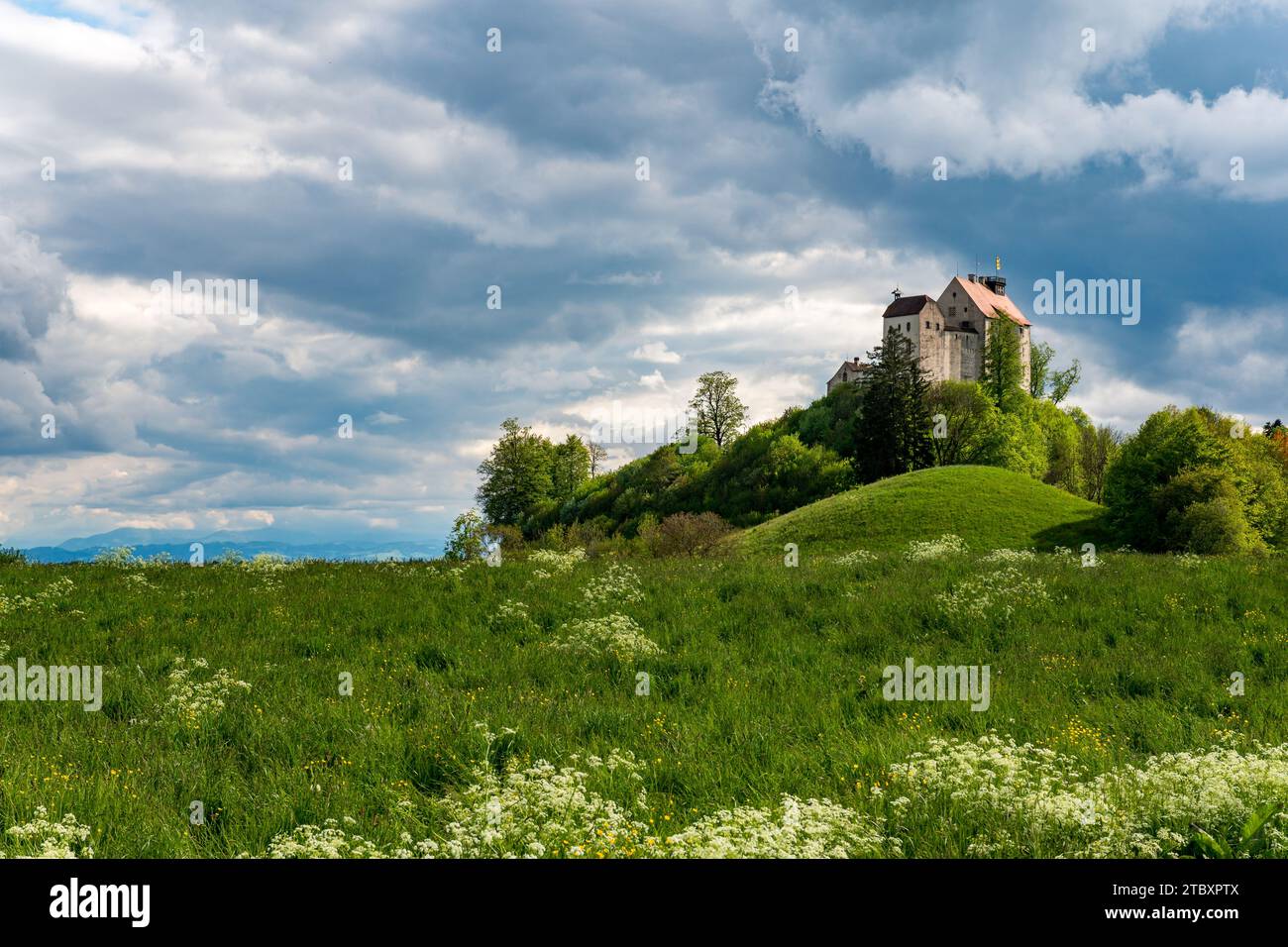 Beautiful green spring landscape around Waldburg Castle in Upper Swabia ...
