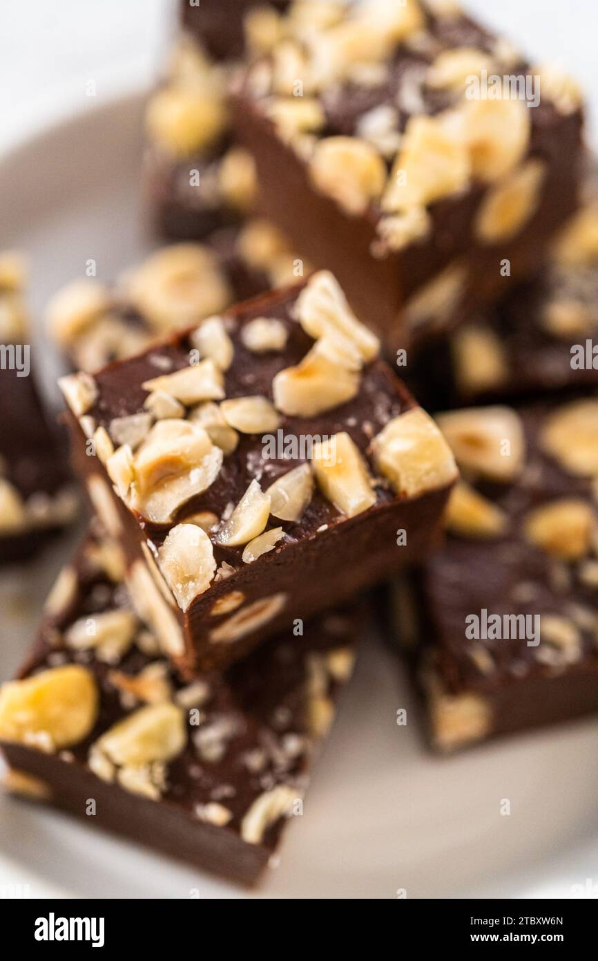 Chocolate hazelnut fudge Stock Photo - Alamy