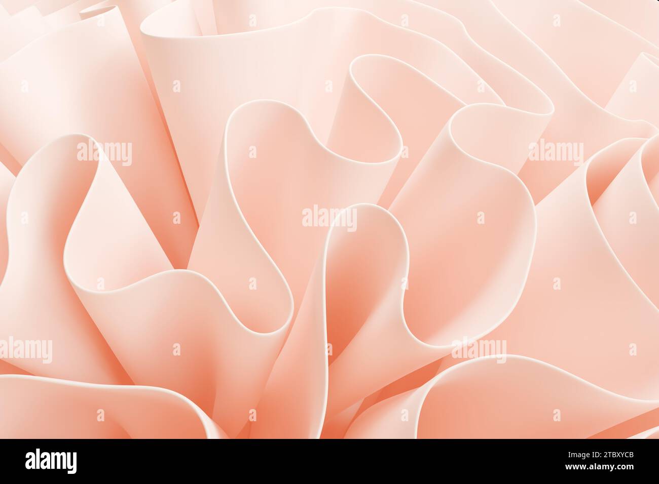 Wavy pleated layers of ruffles. Abstract peach background.3d rendering ...