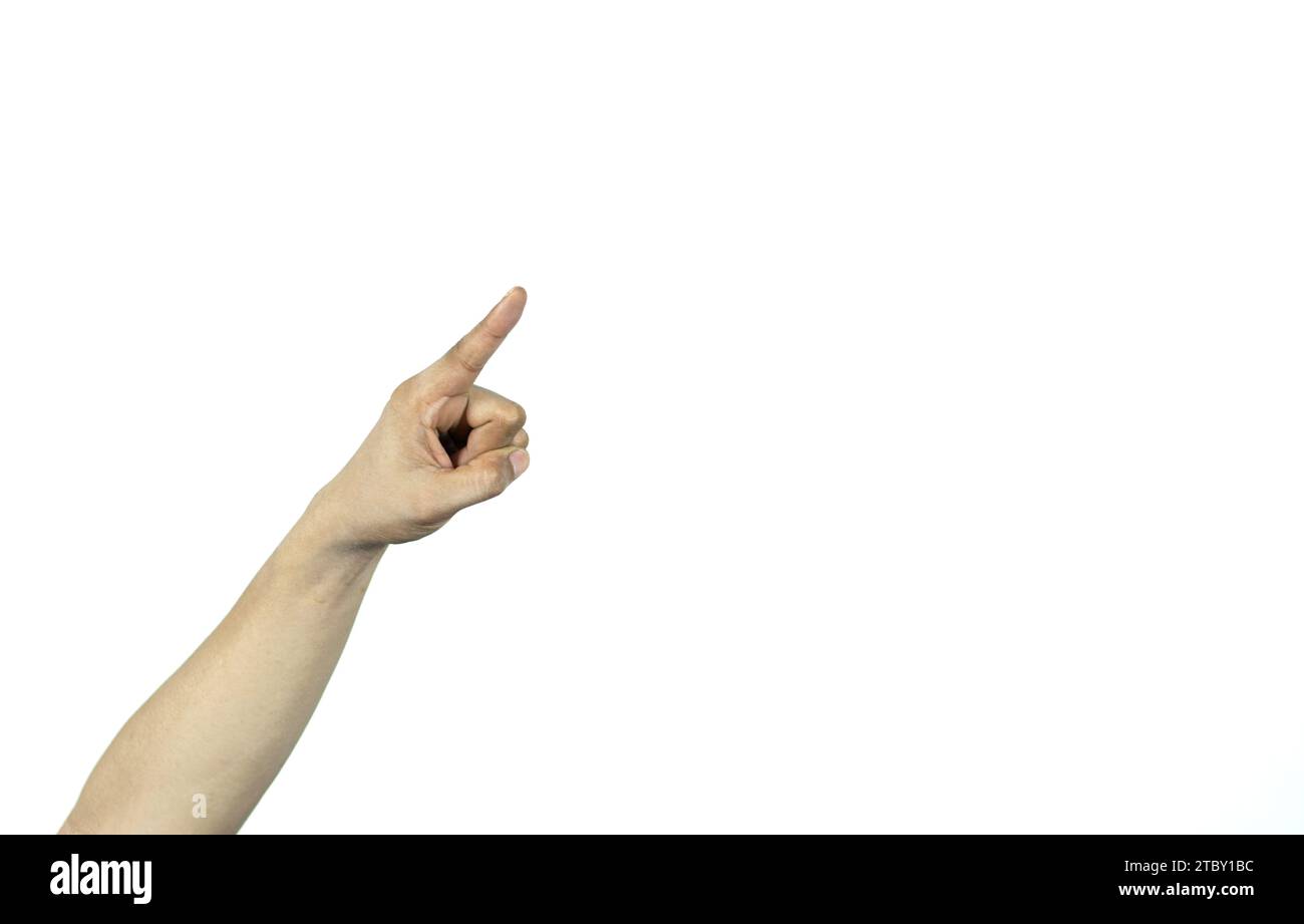 Hand pointing up on the symbol to rise higher isolated on white ...