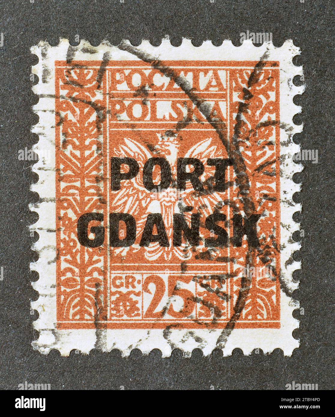 Cancelled postage stamp printed by Poland, that shows Coat of arms ...