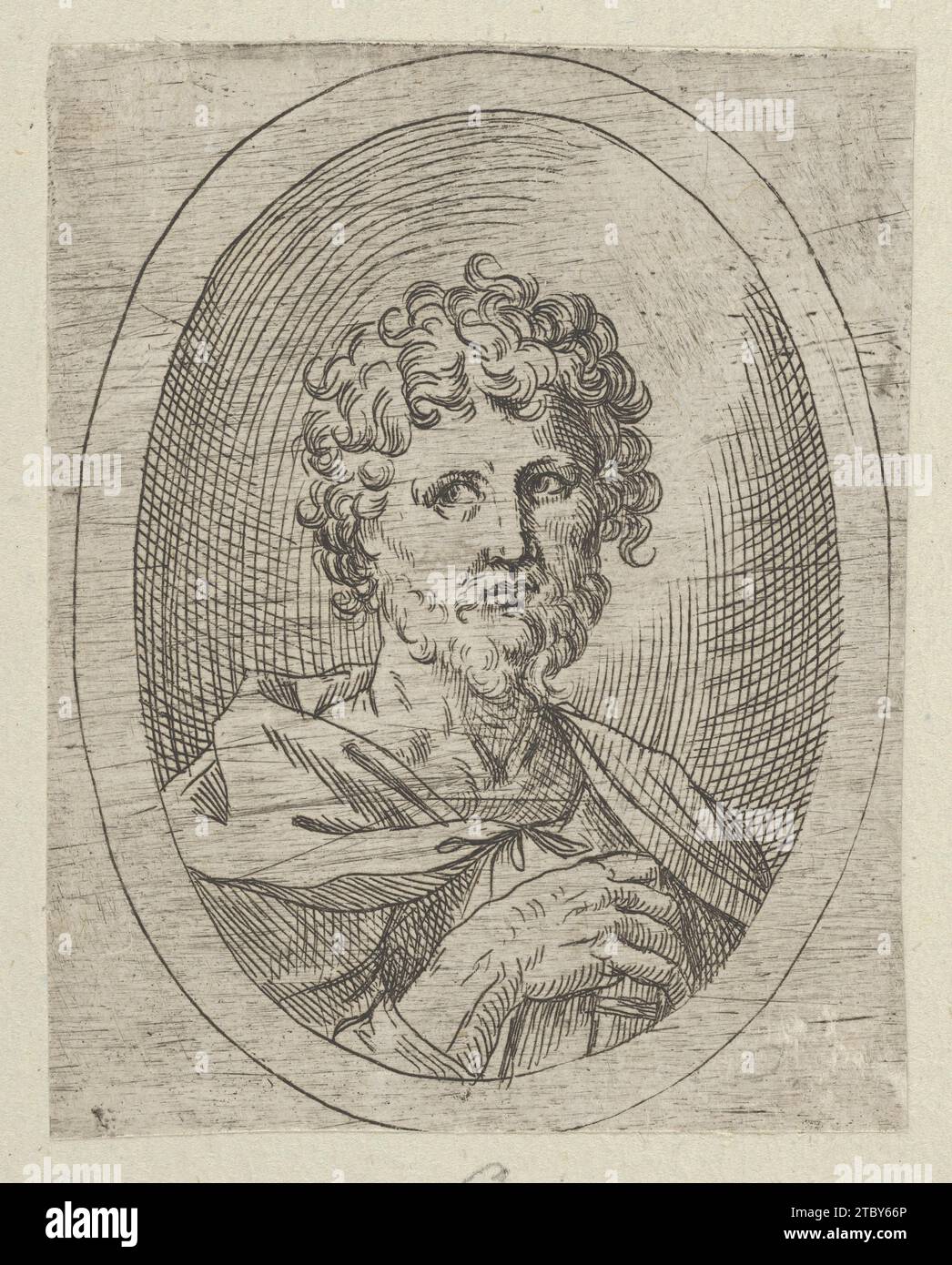 An apostle with a short beard holding a closed book, from "Christ, the ...