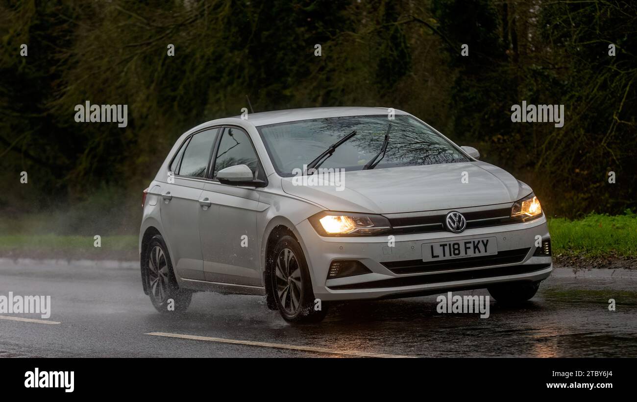 Milton Keynes,Bucks,UK - Dec 9th 2023: 2018 white Volkswagen Polo car ...