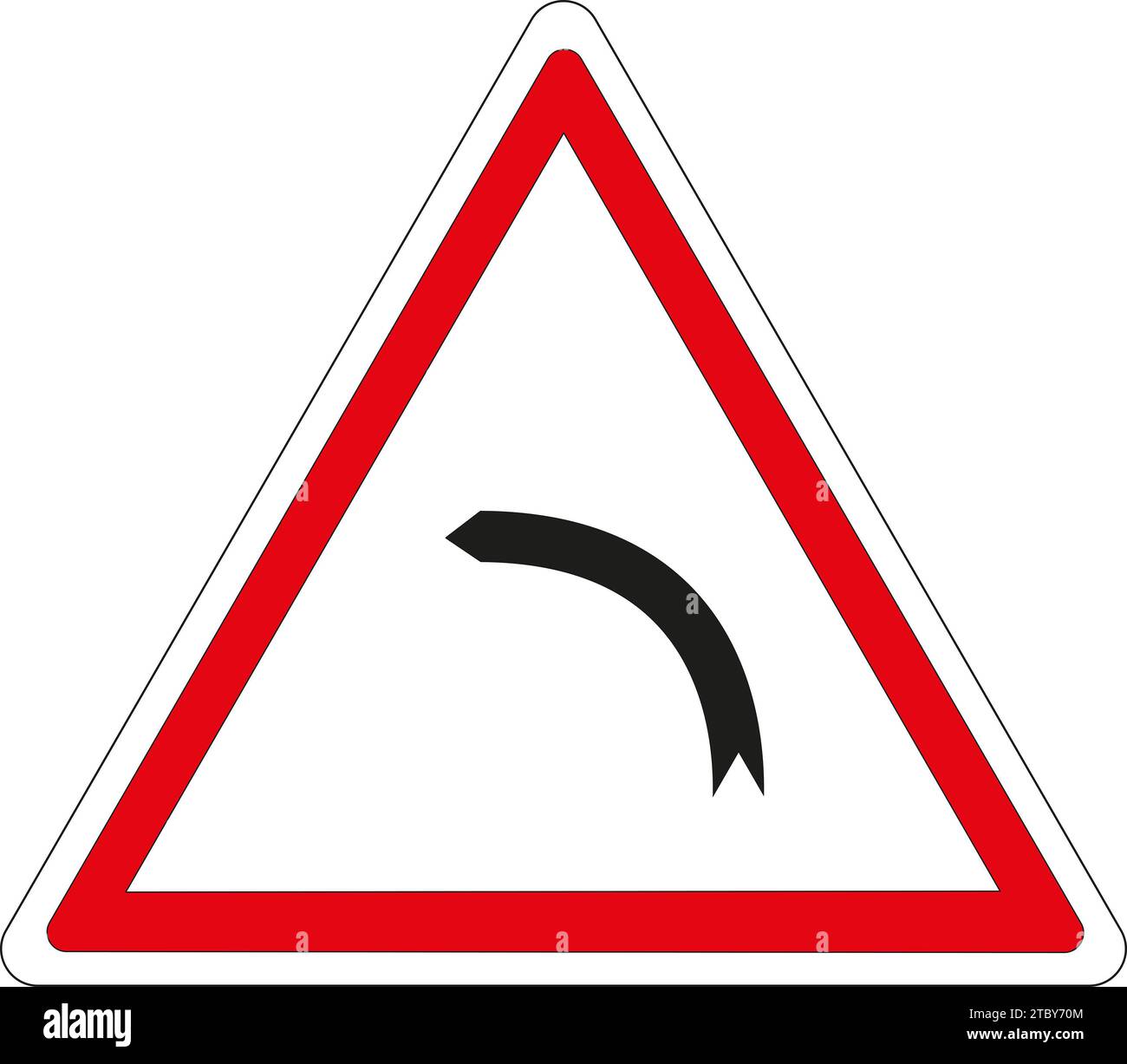 Triangular road sign, white background, red border: Left turn Stock ...