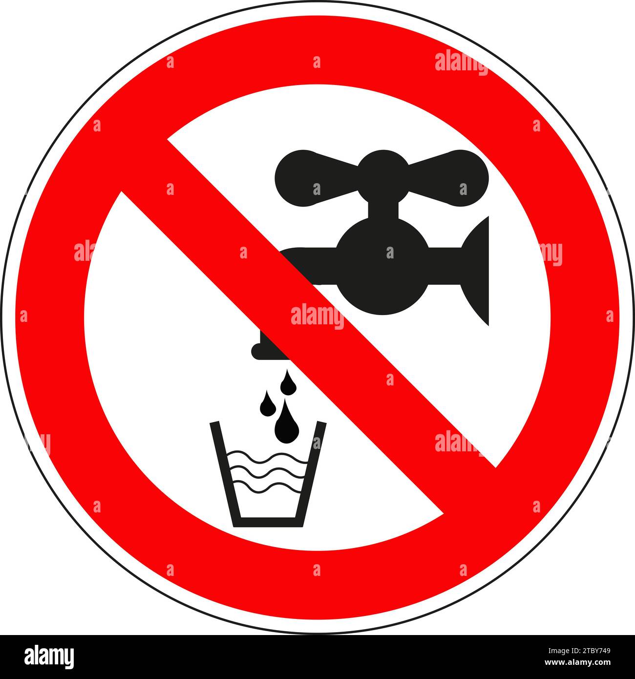 Red-bordered round sign with white background and red bar: non-drinking ...