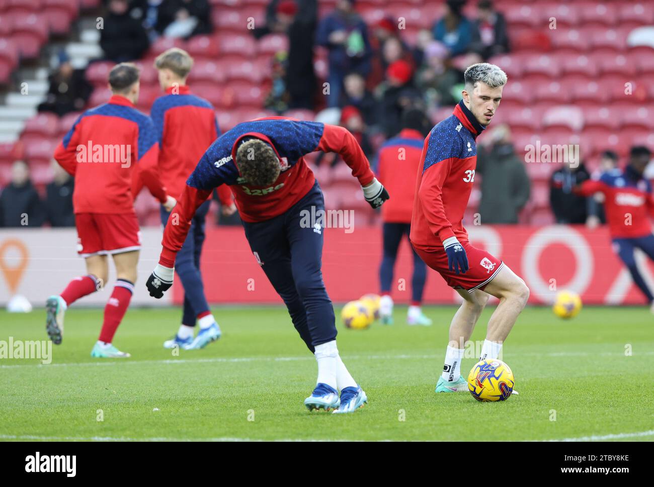 Players of Middlesbrough warm up during the Sky Bet Championship match ...