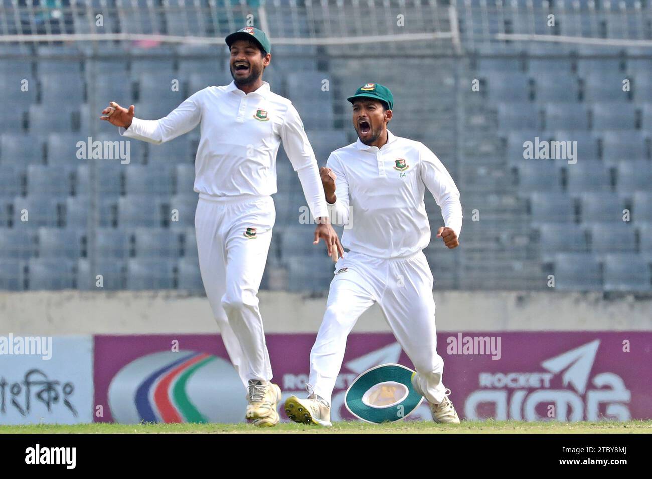 Bangladeshi cricket captain Najmul Hossain Shanto, right, and Mahmudul ...