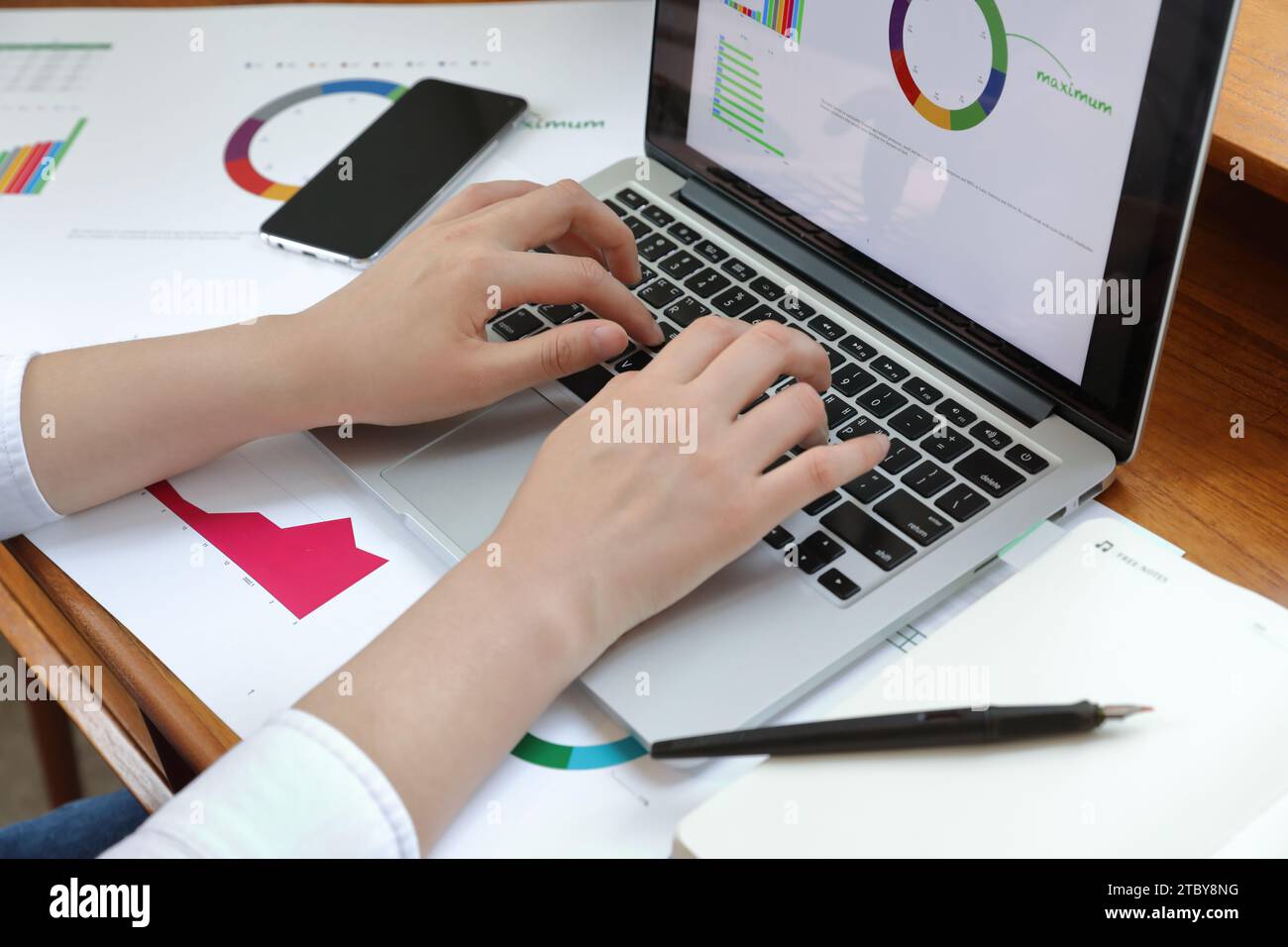 A woman using computer prepare financial graph diagram Stock Photo - Alamy