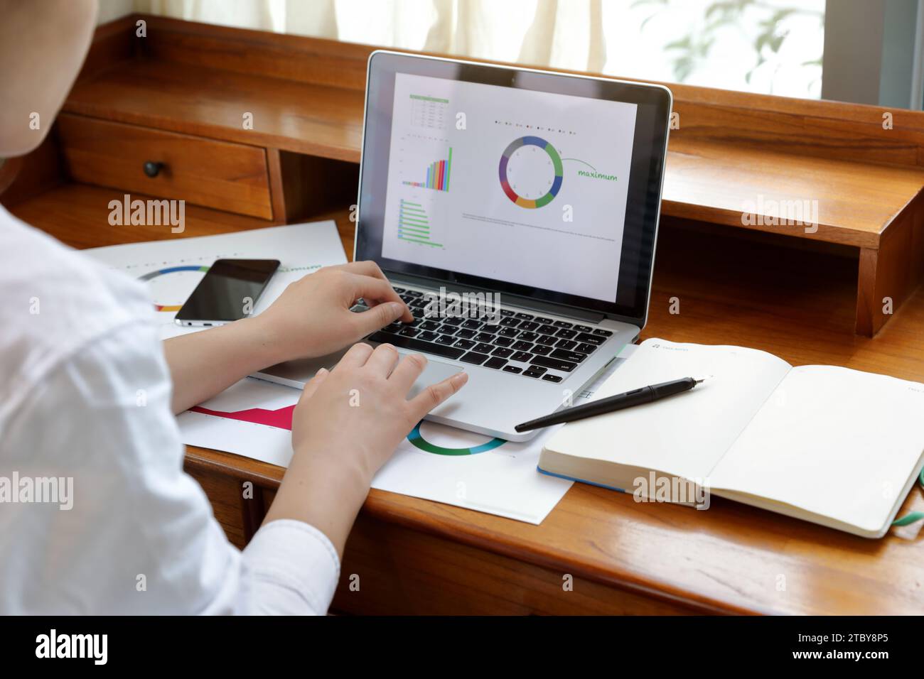 A woman using computer prepare financial graph diagram Stock Photo - Alamy