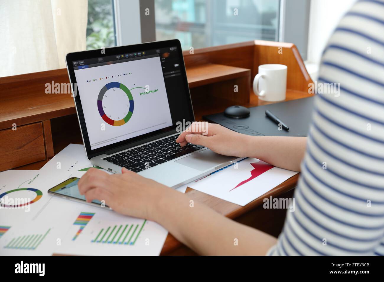 A woman using computer prepare financial graph diagram Stock Photo - Alamy