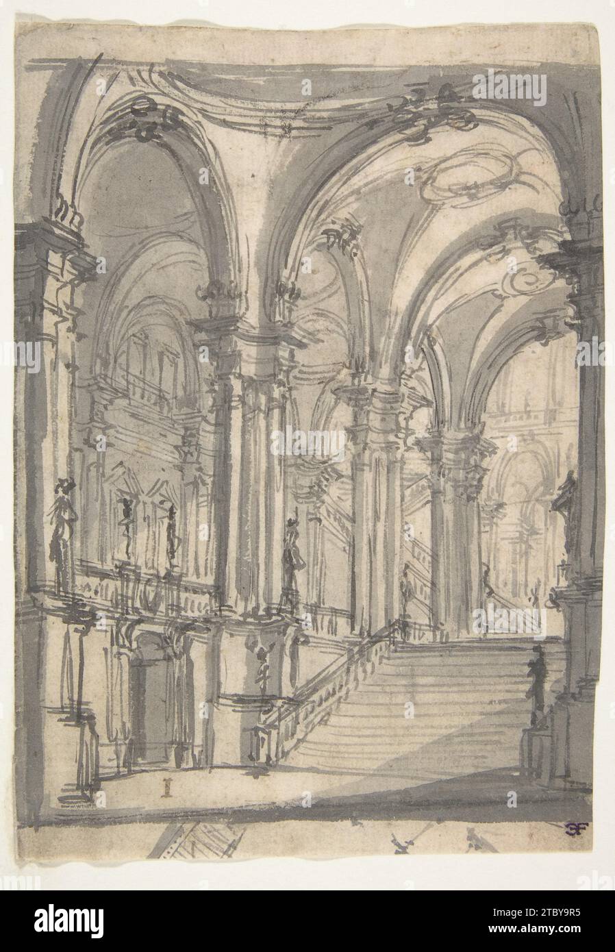 Design for a Stage Sets Groin-vaulted Stairway Leading to a Gallery ...