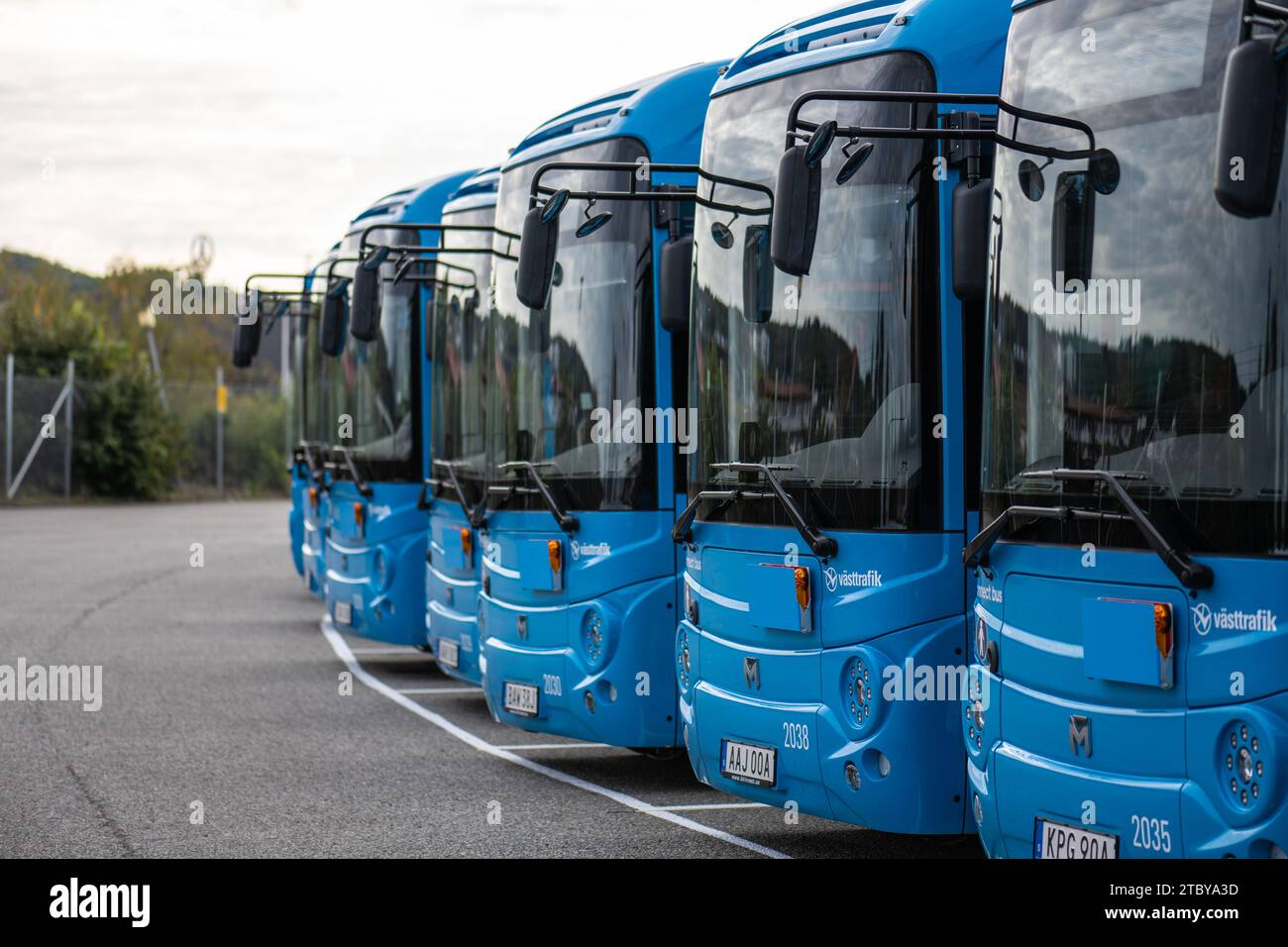 Gothenburg, Sweden - september 24 2023: Row of blue electric buses ...