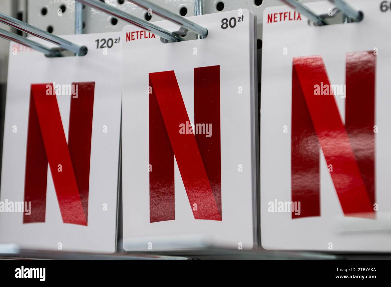 Netflix gift cards are seen at the shopping mall in Gdansk Stock Photo ...