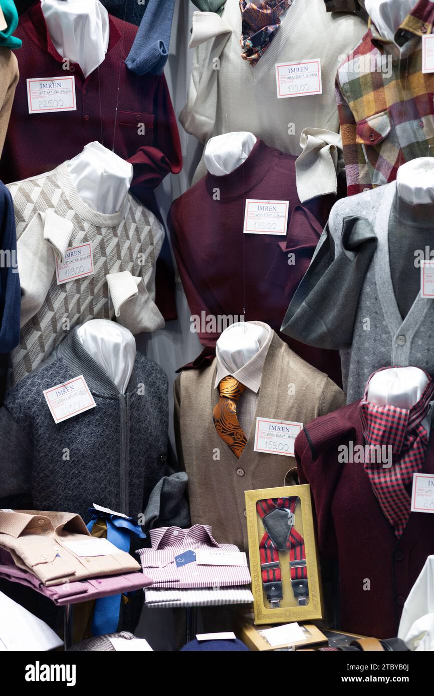 Istanbul, Turkiye - NOV 22, 2021: Various textile products displayed at ...